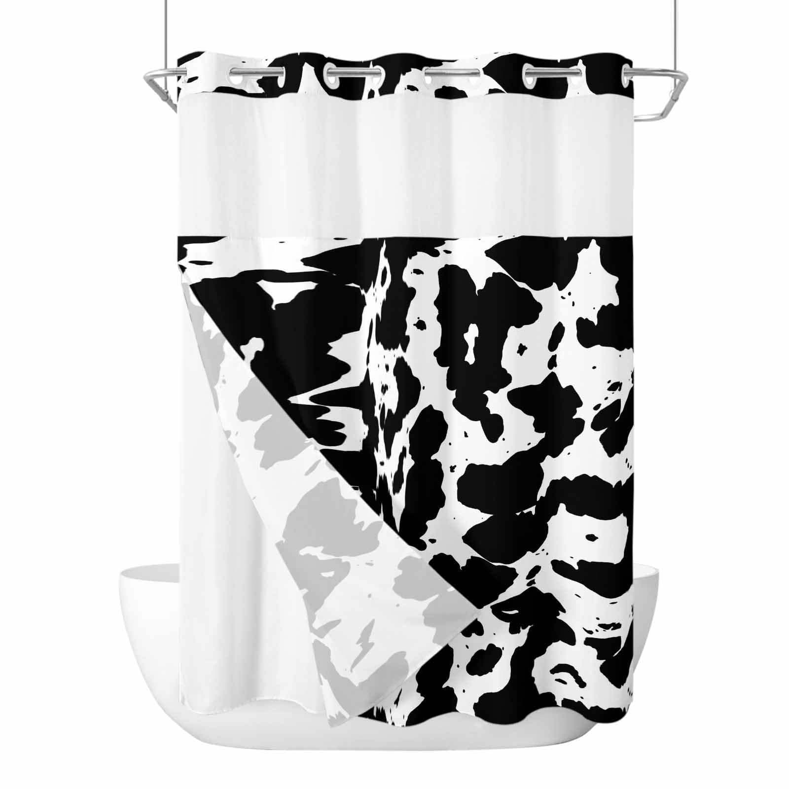 Black White Art No Hook Shower Curtain with Snap in Liner, Waterproof ...