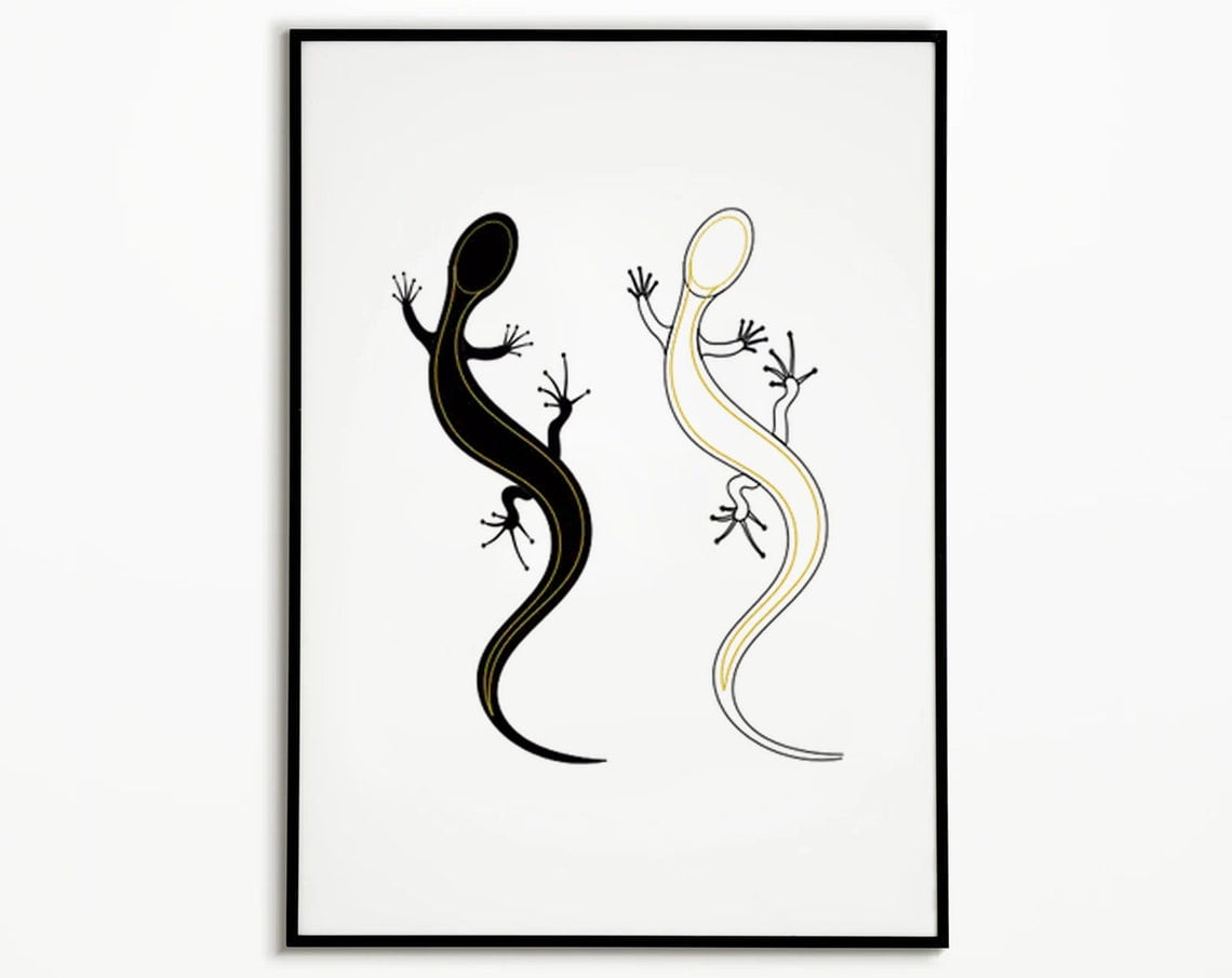 Black And White Art, Lizard Poster, Poster Print, Wall Decor, Black And ...