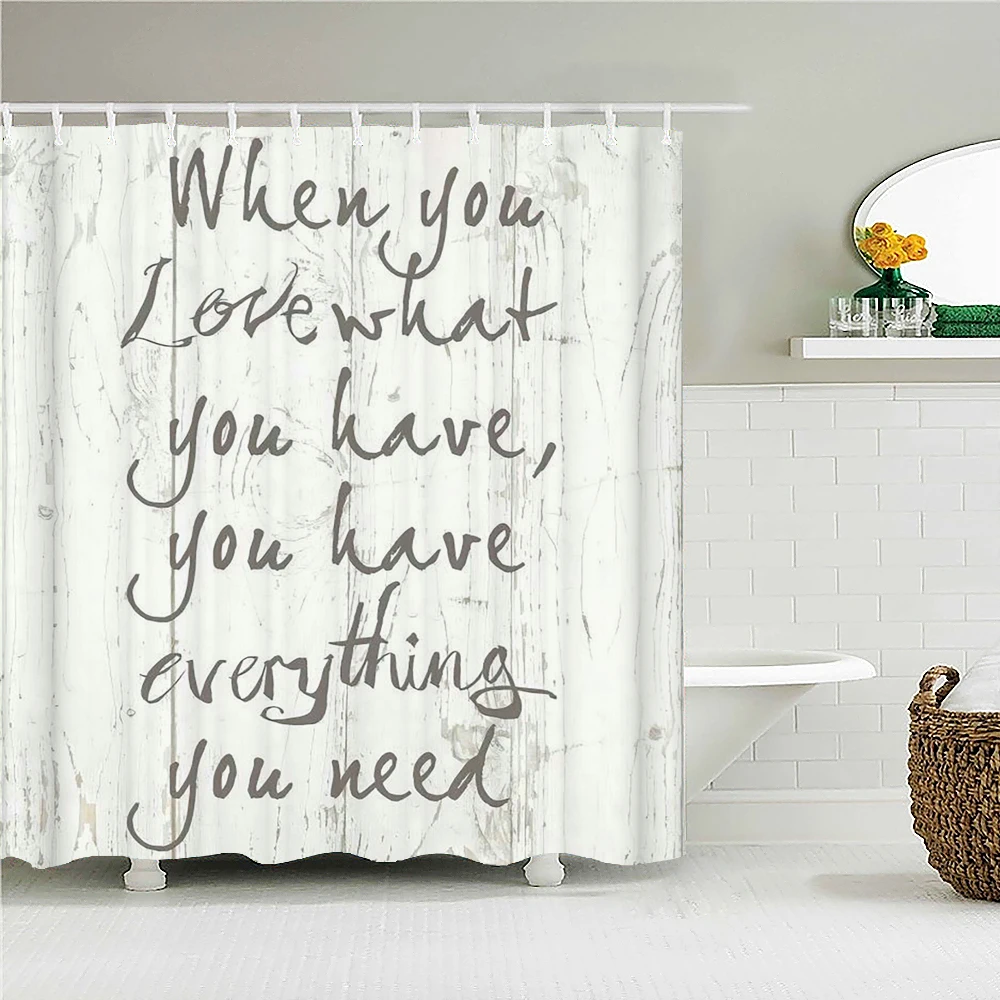Black White Art Word Shower Curtain Fabric Waterproof Polyester Fabric ...