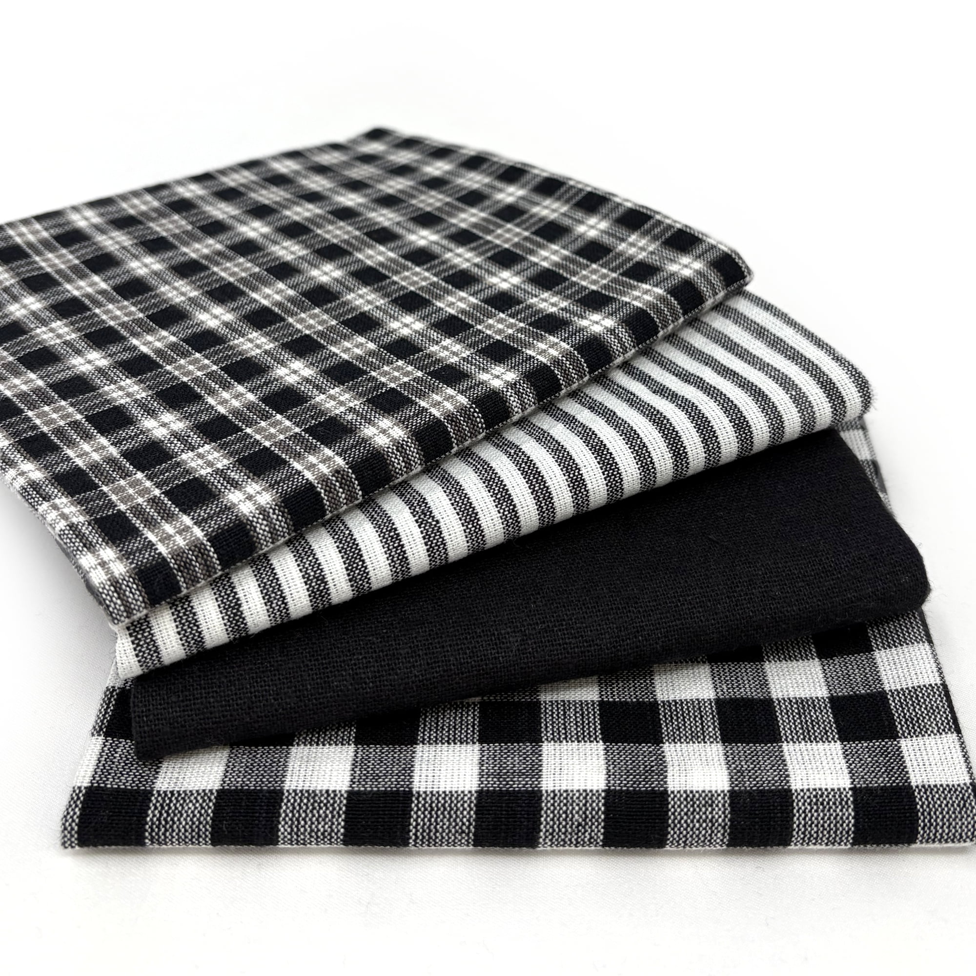 Black & White Assorted Plaid Gingham Homespun Cotton Fabric Bundle ...