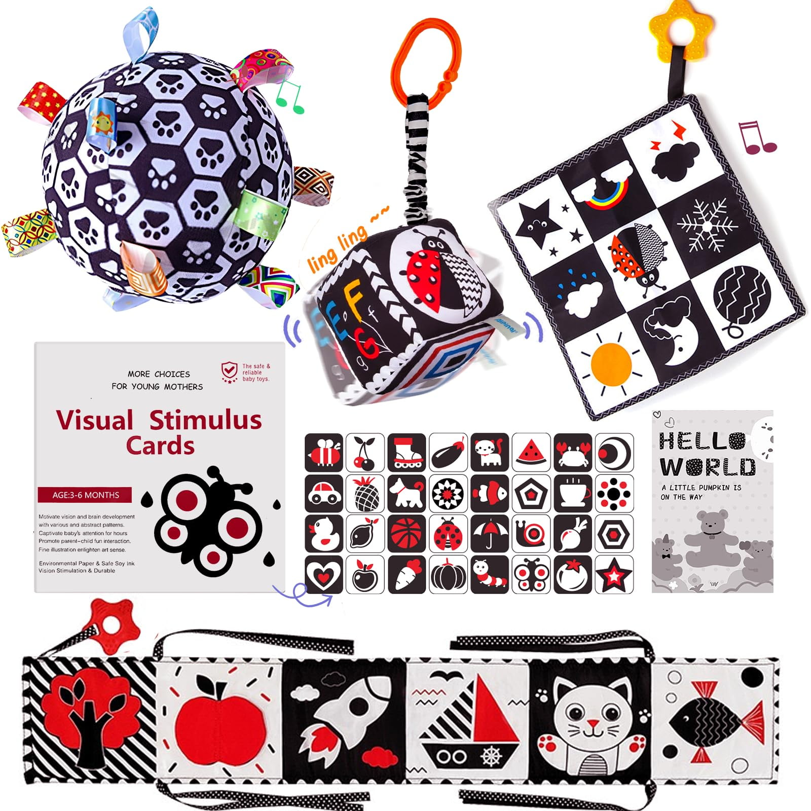 Black And White Baby Toys, High Contrast Newborn Toys 3-6 Months Brain ...