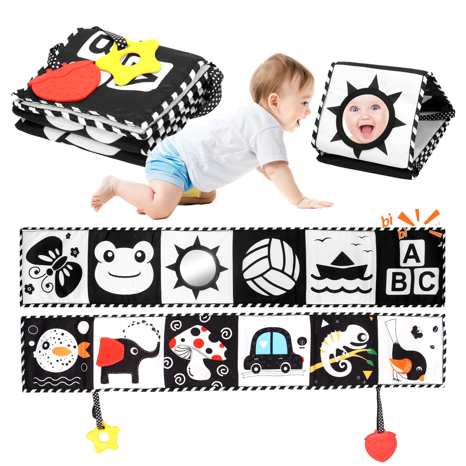 Newborn Toys, High Contrast Baby Books with Teether, Tummy Time Toys ...