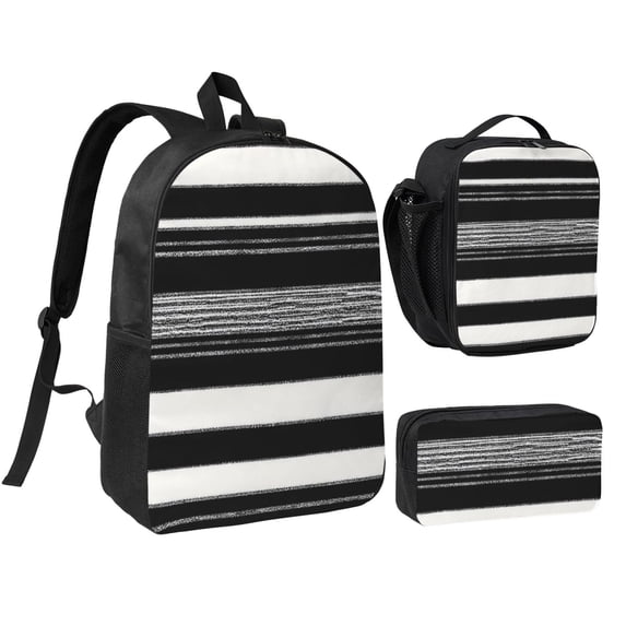 Black White Backpack Set 3pc Including Backpack, Lunch Bag and Pen Bag ...