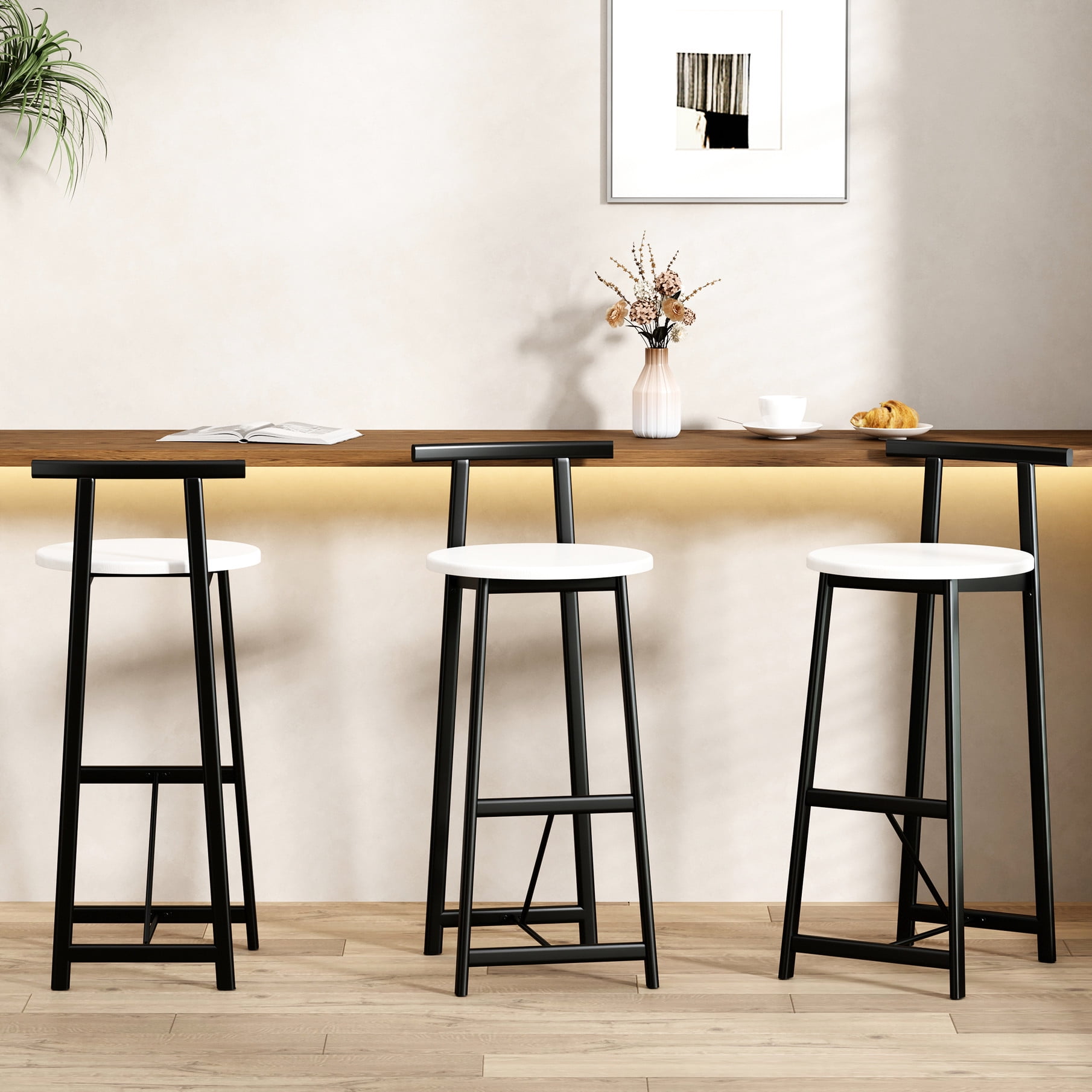 Black & White Bar Stools | High - Quality Steel Base | Anti - Slip ...