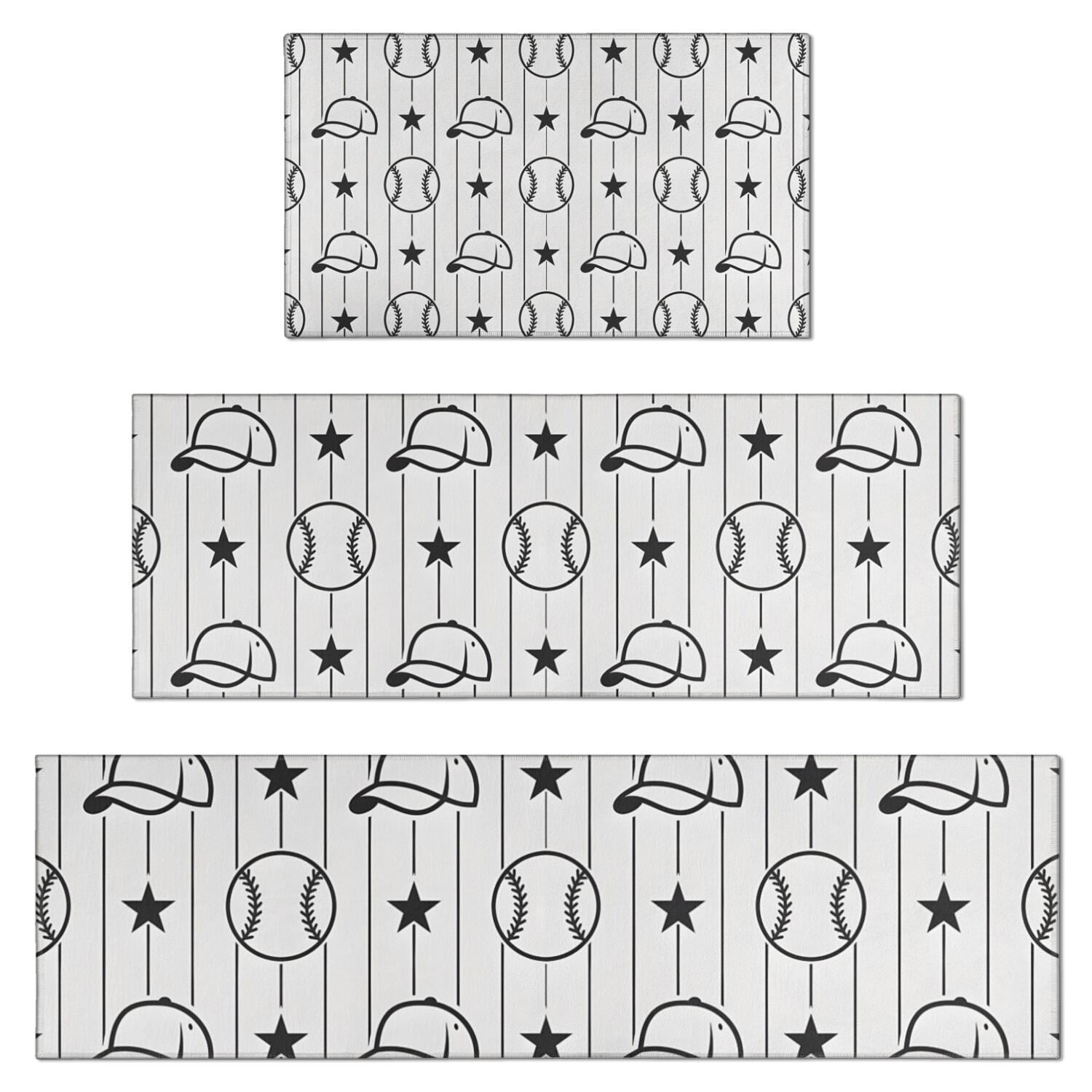 Black and White Baseball Caps Pattern Kitchen Rugs Sets Of 3,Kitchen ...