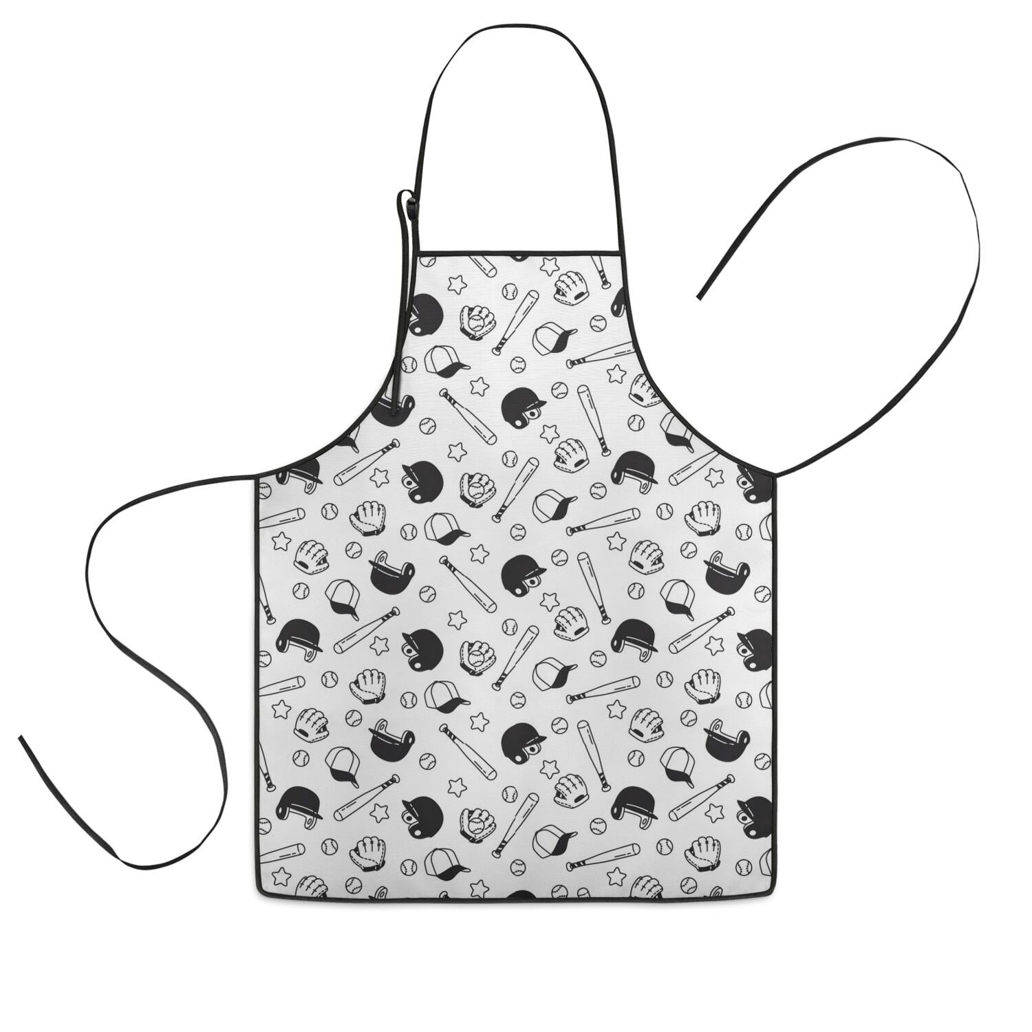 Black White Baseball Icons Pattern Kids Aprons for Girls and Boys ...