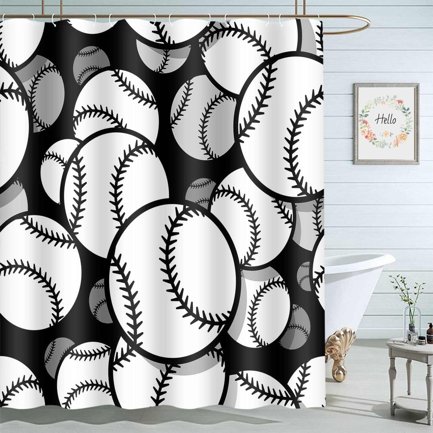 Black White Baseball Sports Game Shower Curtains Bathroom Curtain ...
