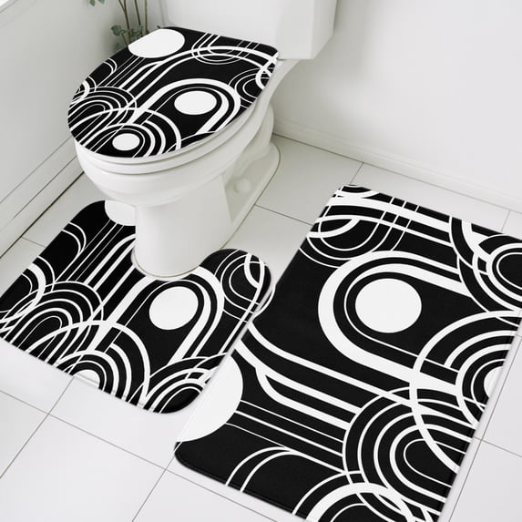 Black White Bathroom Rugs Set Abstract Line Boho Minimalist Mid Century ...
