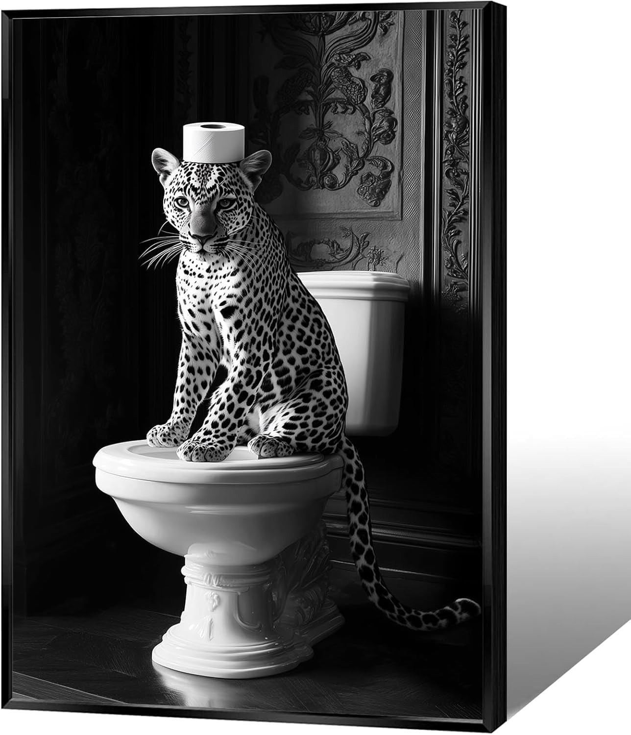 Black And White Bathroom Wall Art Cheetah With Toilet Paper On Head ...