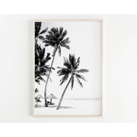 Black White Beach Print Tropical Print Palm Trees Print Coastal Wall ...