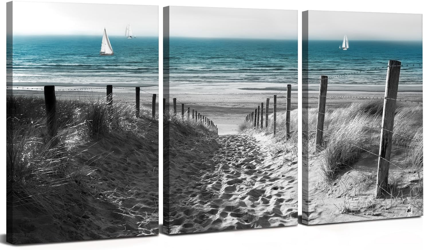 Black and White Beach Wall Art Bathroom Decor Teal Coastal Wall Decor ...