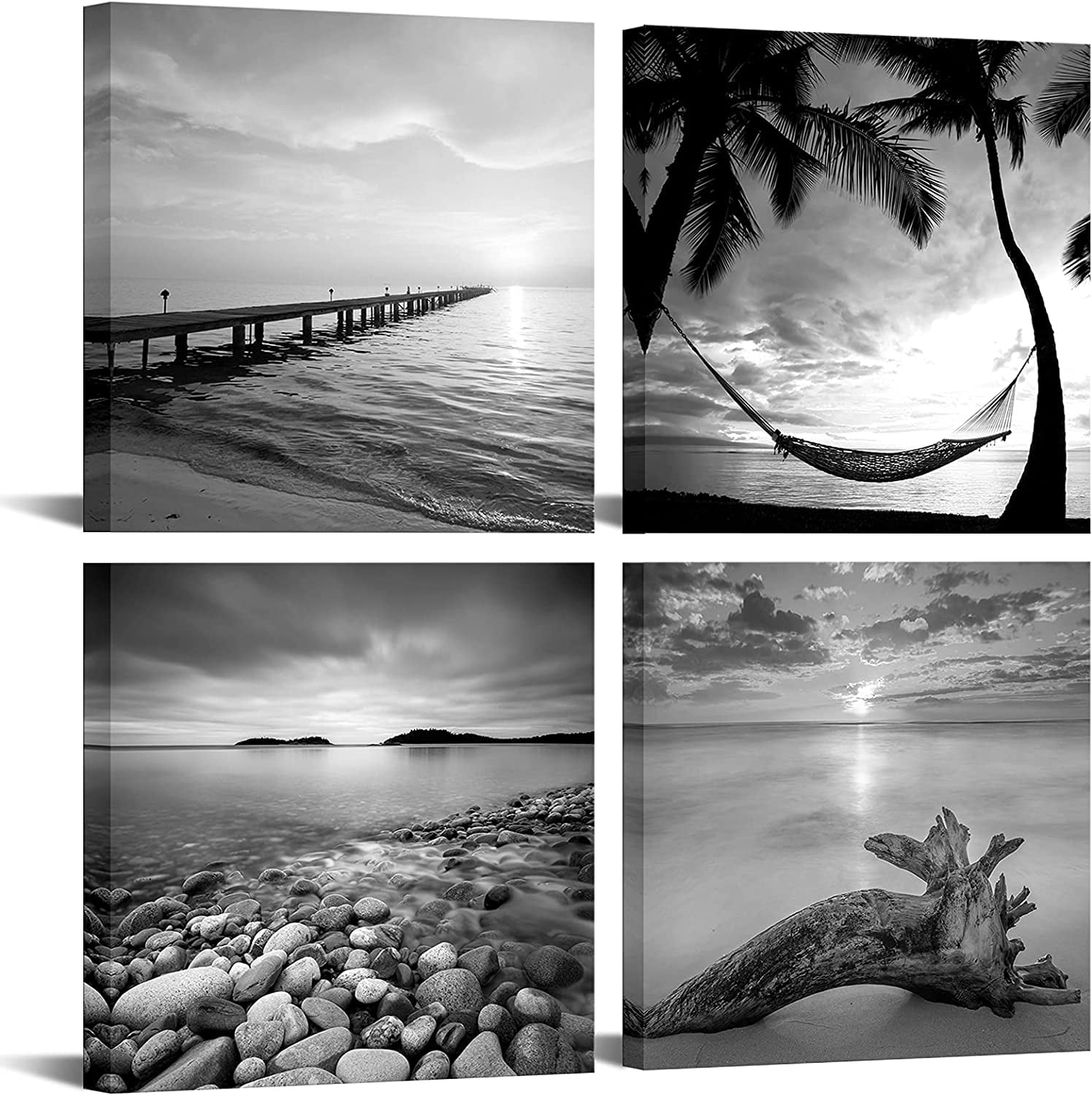 - Black and White Beach Wall Art Seascape Painting Sunrise Scenery ...
