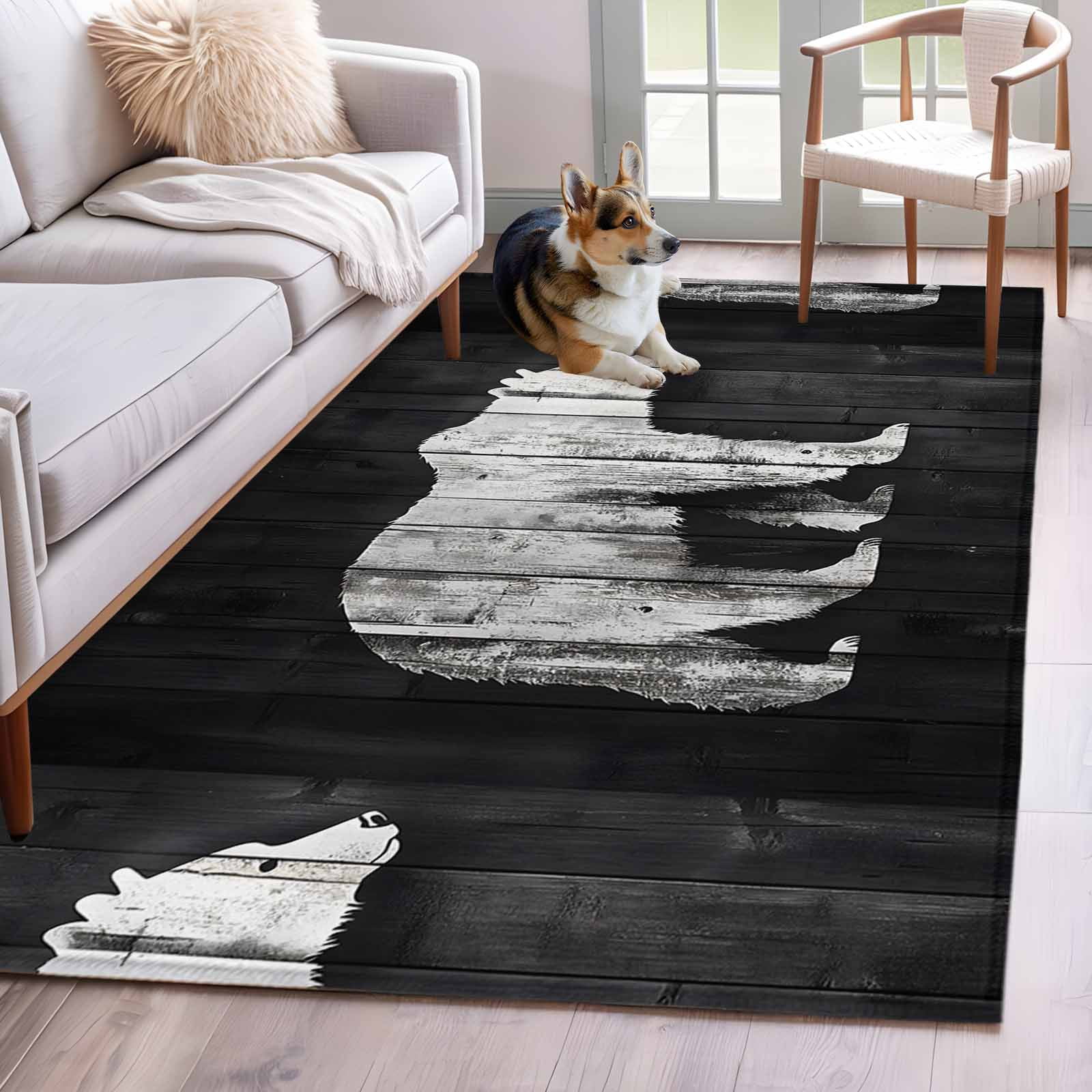 Black White Bear Area Rug 3x5 Washable Rug Non Slip Farmhouse Country ...