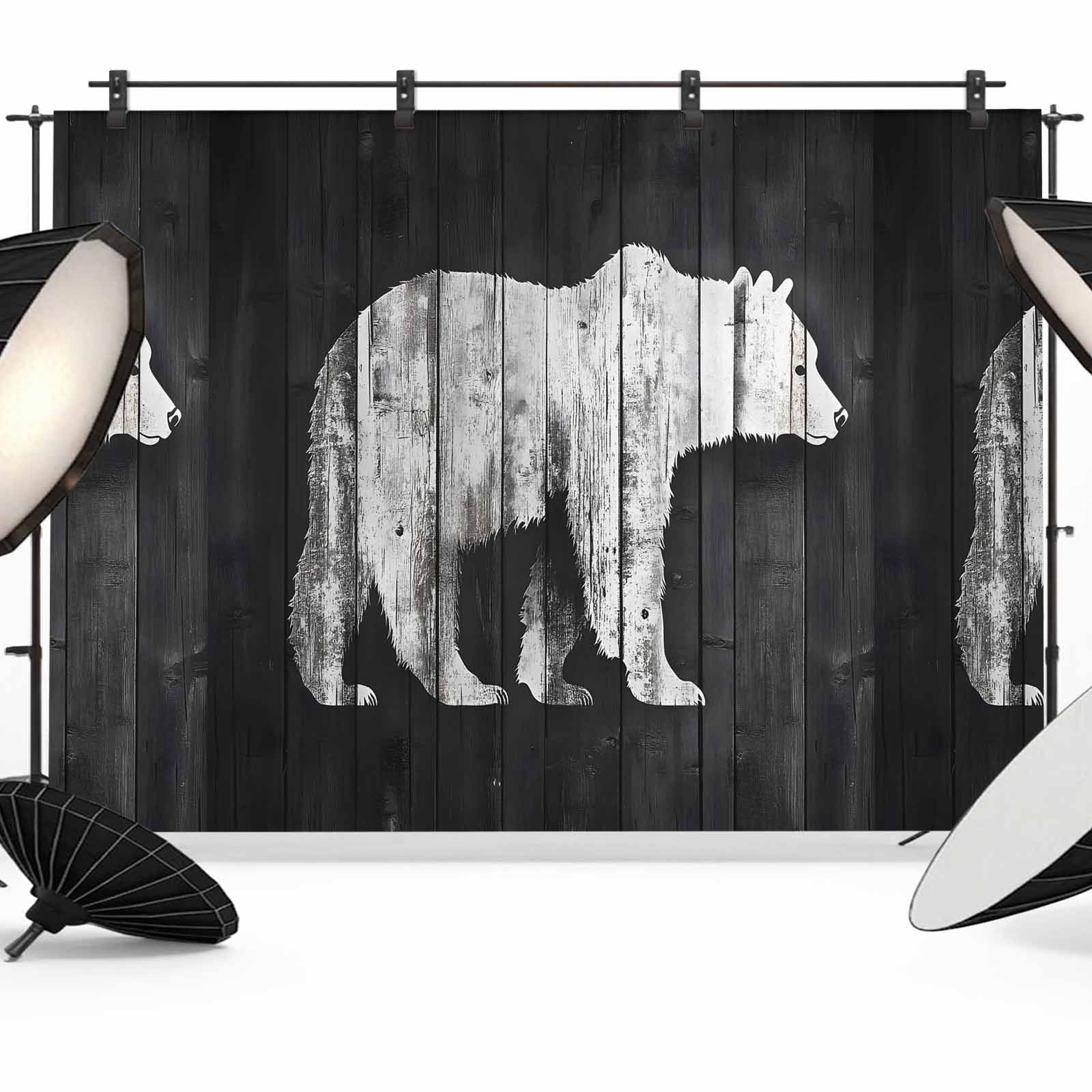 Black White Bear Backdrop for Photography,Fabric Photo Background ...