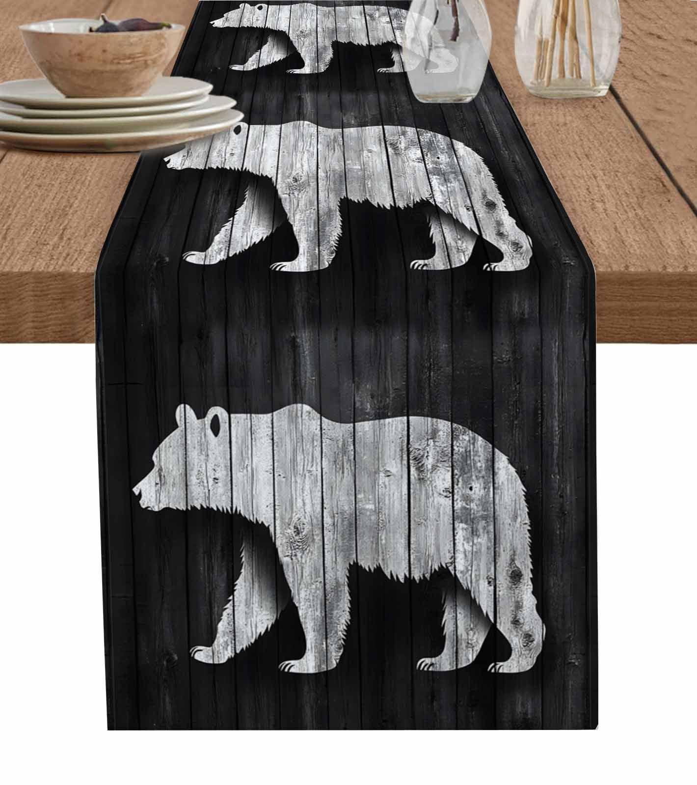 Black White Bear Burlap Cotton Table Runner 13x120 Inches Long ...