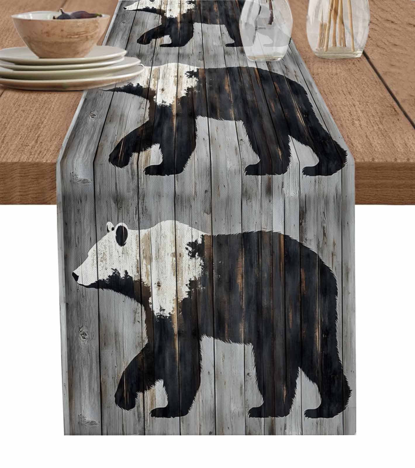 Black White Bear Burlap Cotton Table Runner 13x120 Inches Long, Vintage ...