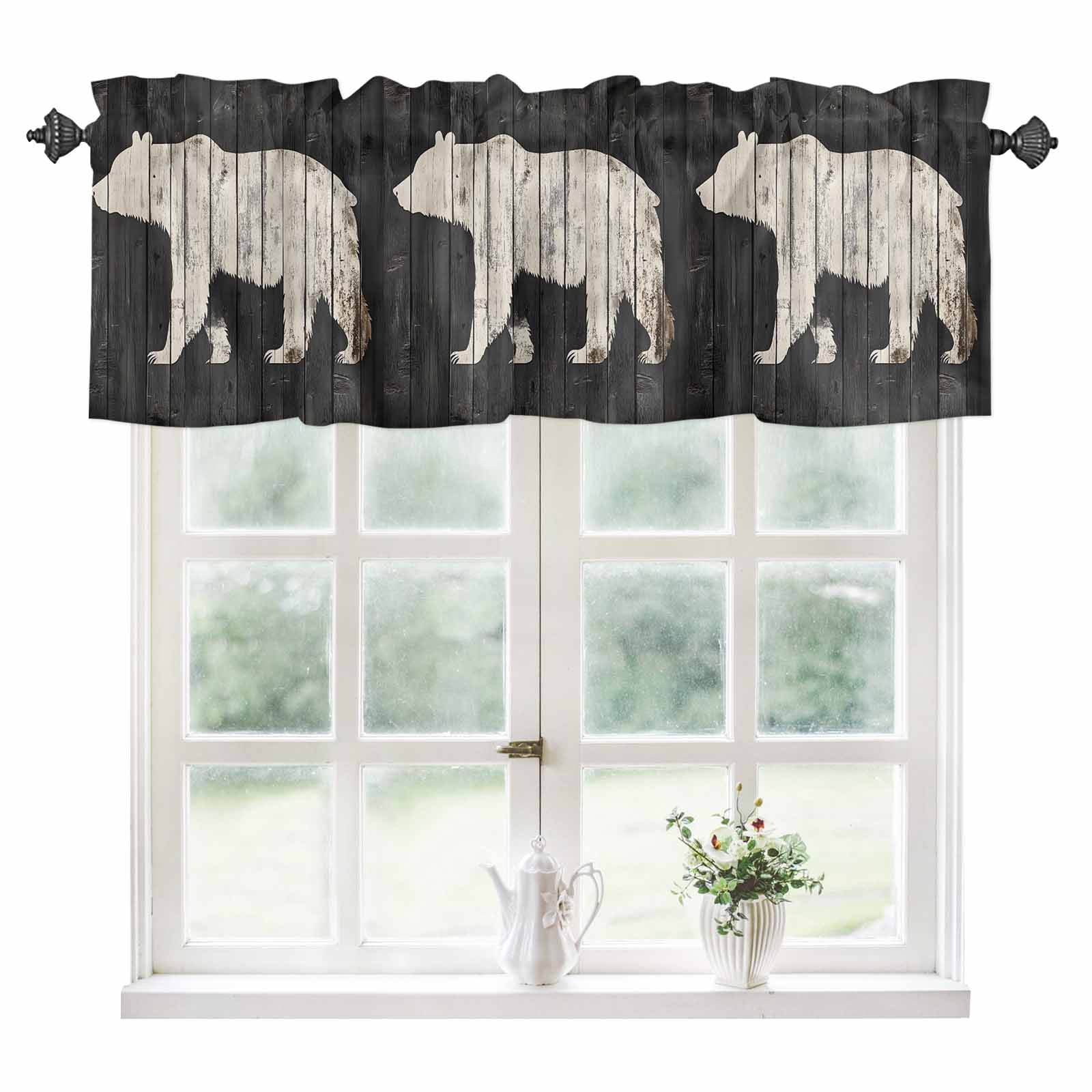 Black White Bear Kitchen Valances for Windows 42x12 Inch Kitchen ...
