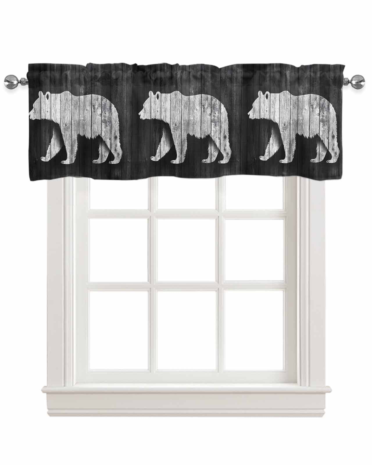 Black White Bear Kitchen Valances for Windows Farmhouse Linen Window ...