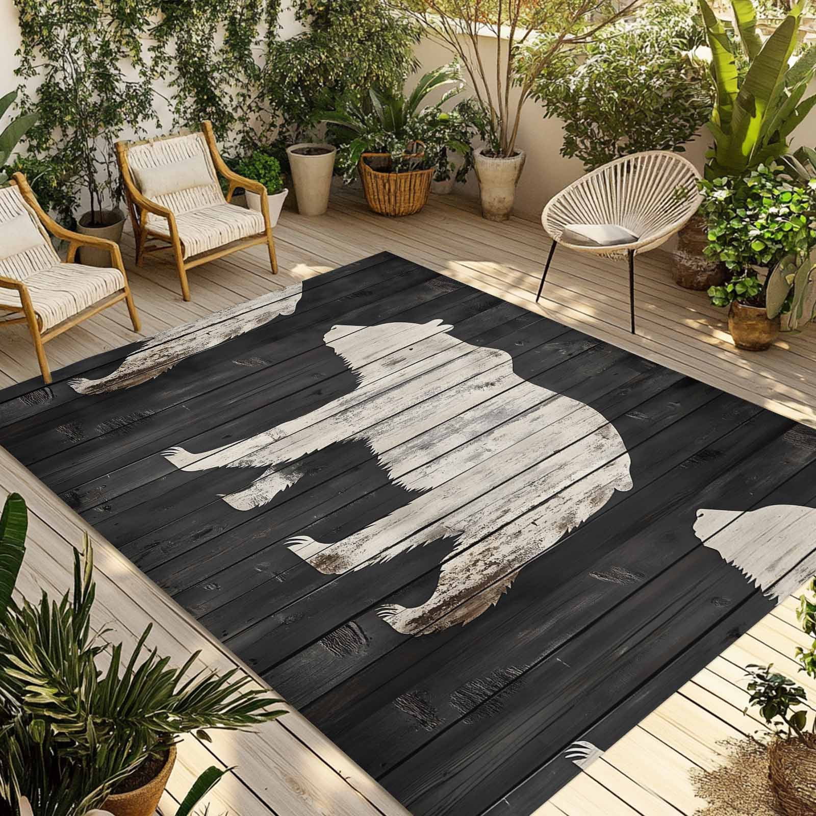 Black White Bear Outdoor Rug 4x6 Ft - Reversible Patio Rug Outdoor ...