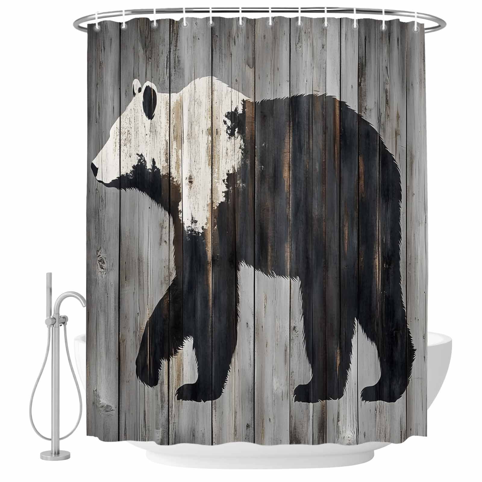 Black White Bear Shower Curtain Set - Small 36" x 72" Washable Bathtub ...