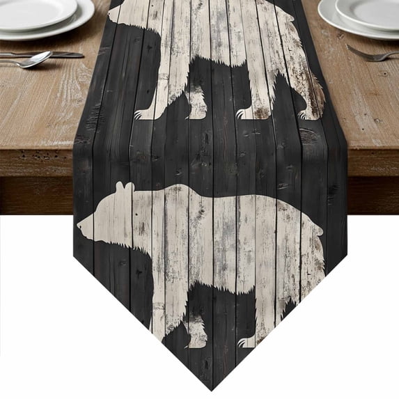 Black White Bear Table Runner Linen Burlap Table Runner 72 Inches Long ...