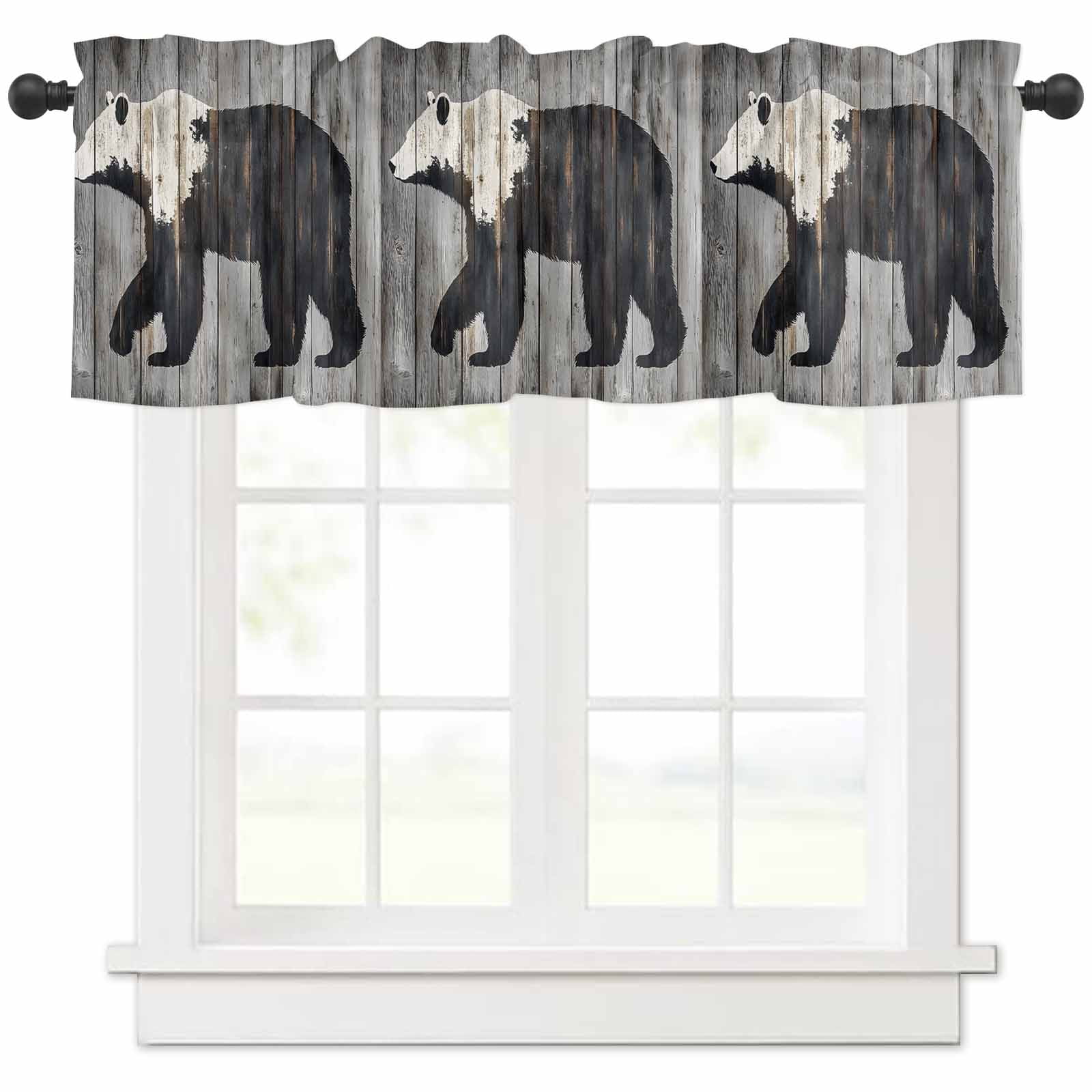 Black White Bear Valances for Windows Farmhouse Kitchen Curtains ...