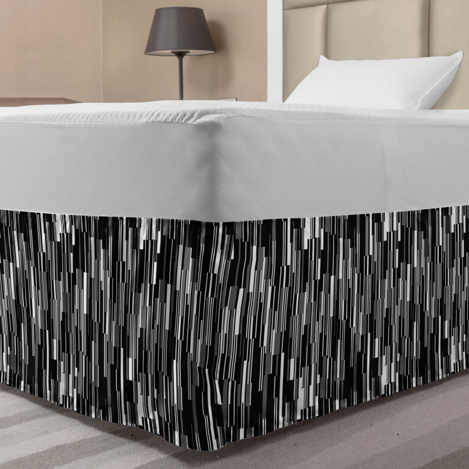 Black and White Bed Skirt, Barcode Pattern Abstraction Vertical Stripes ...