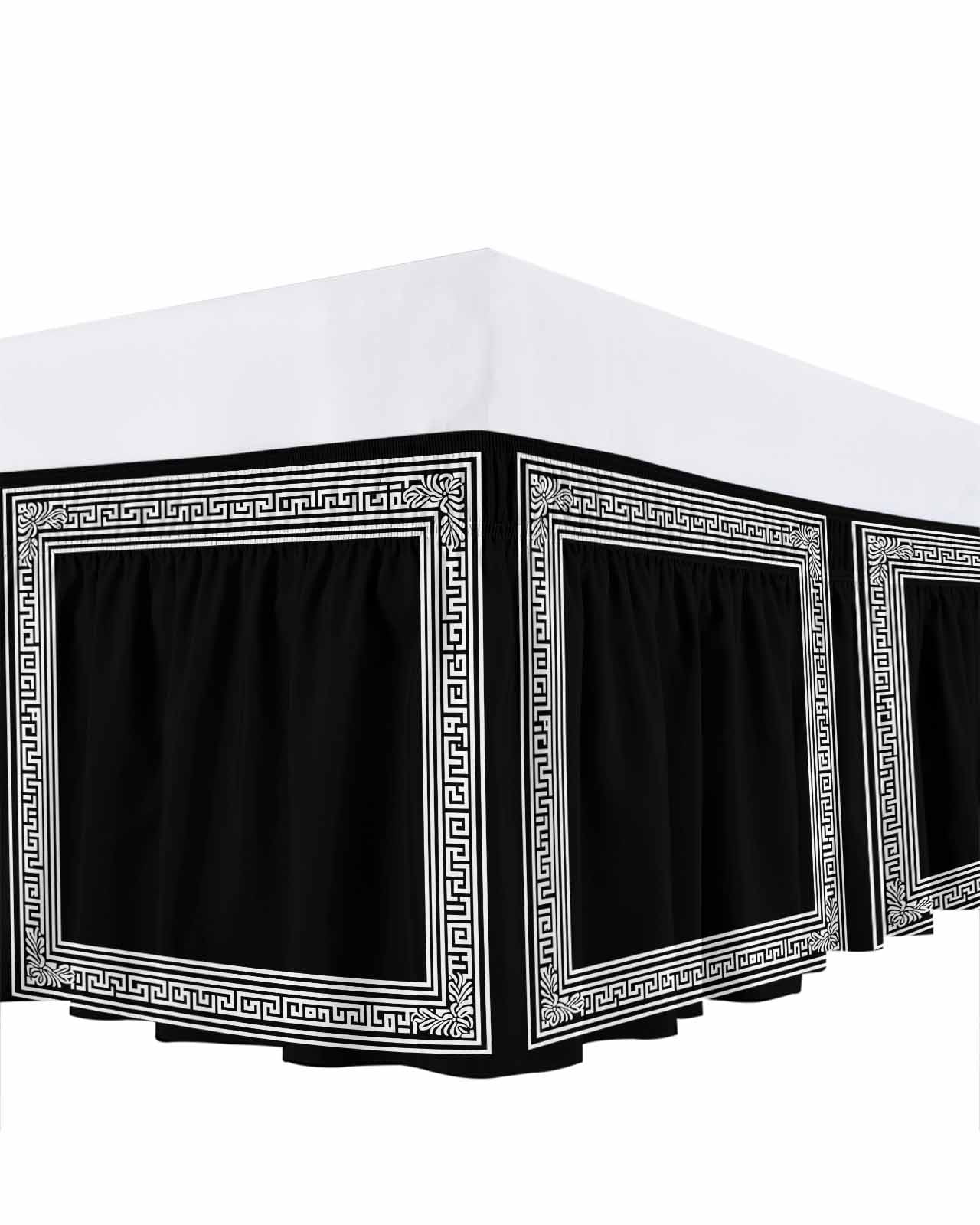 Black White Bed Skirt Geometric Greek Key Bordered Abstract Art Bed ...