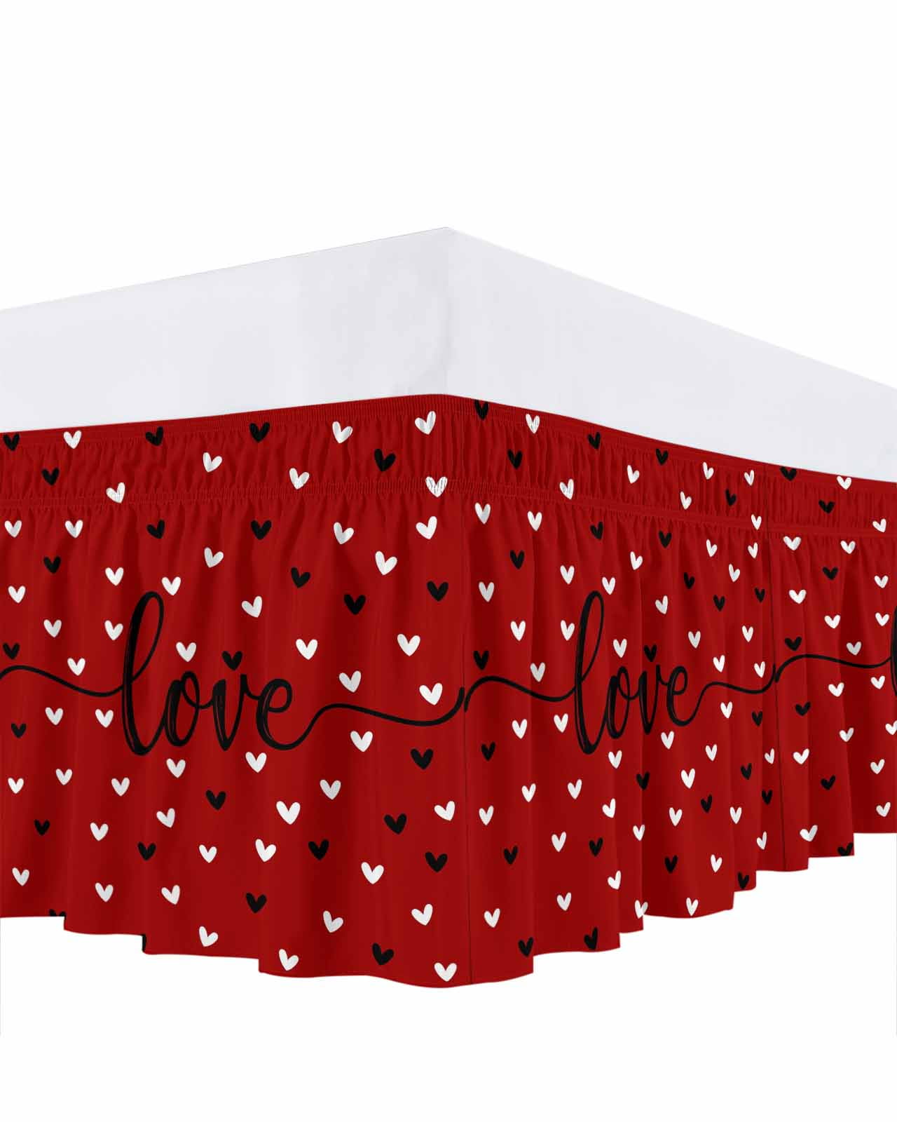 Black White Bed Skirt Queen Size 16 Inch Drop, Love Heart Valentines ...