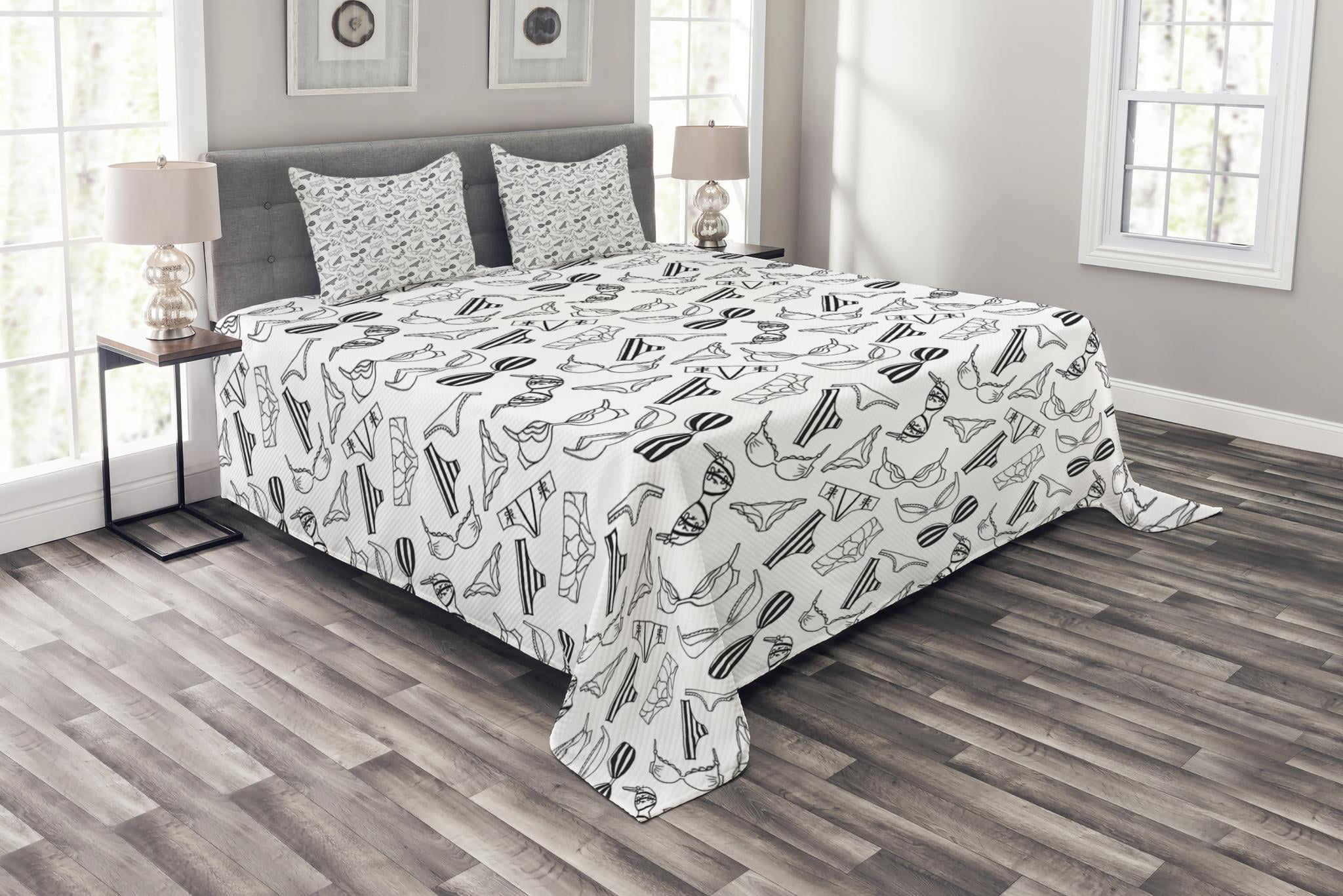 Ambesonne Black and White Quilted Bedspread Set 3 Pcs, Lingerie Doodle ...