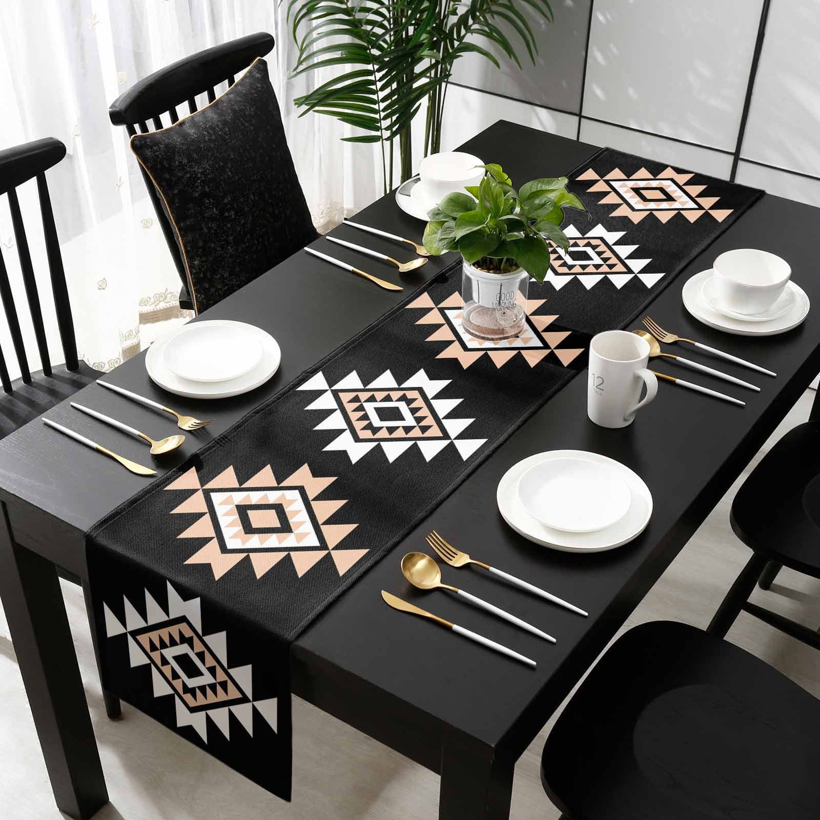 Black White Beige Boho Cotton Linen Small Table Runner 13 x 48 inch ...