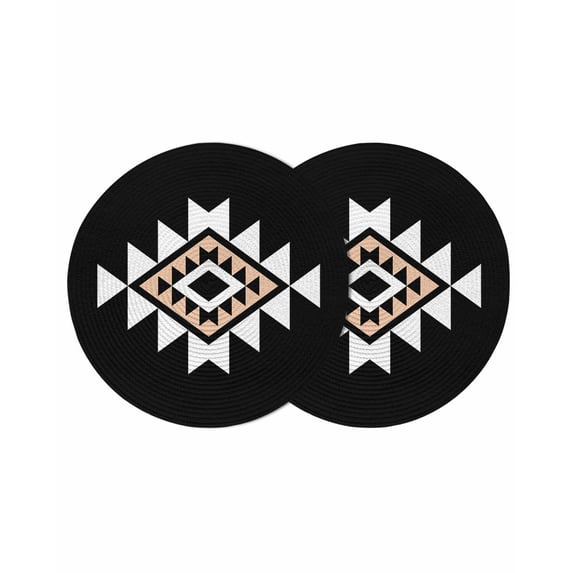 Black White Beige Boho Round 13 Inch Placemats Set of 2, Western ...