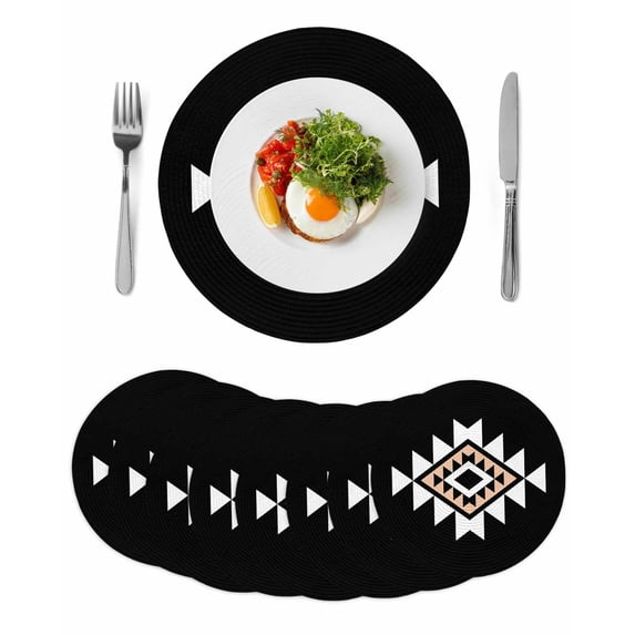 Black White Beige Boho Round 15 Inch Placemats Set of 8, Western ...