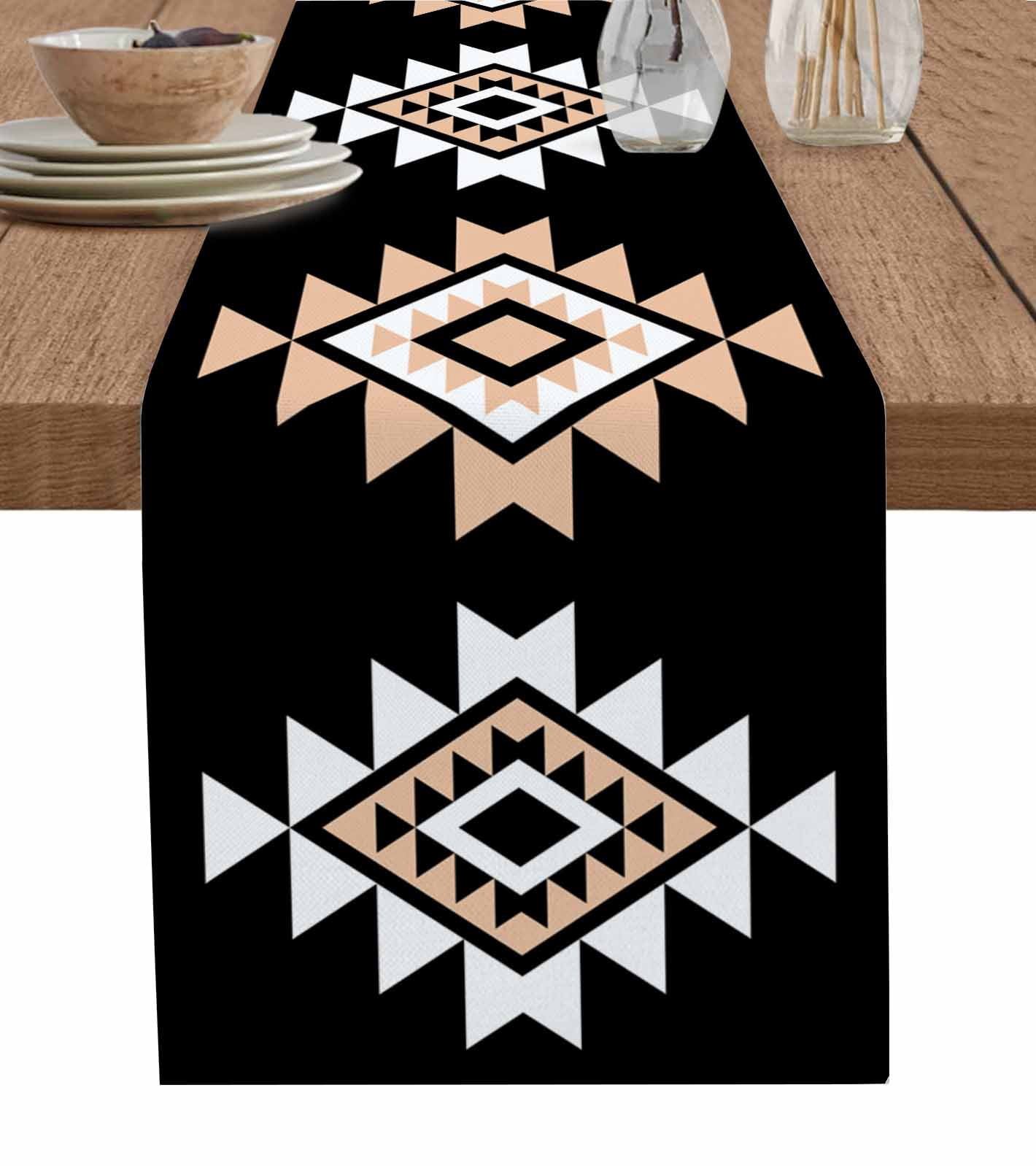 Black White Beige Boho Table Runner 36 Inches, Western Geometric ...