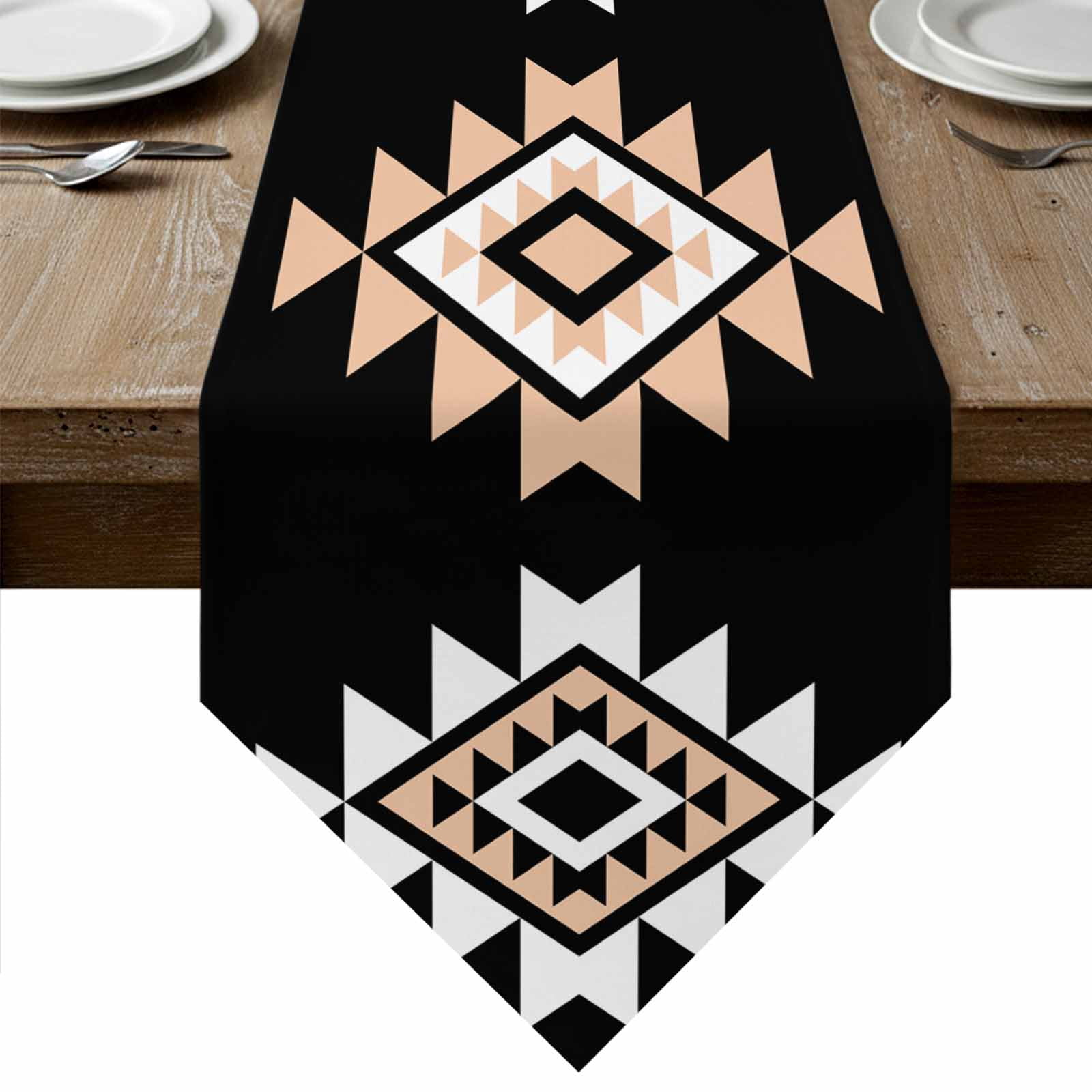 Black White Beige Boho Table Runner Linen Burlap Table Runner 120 ...