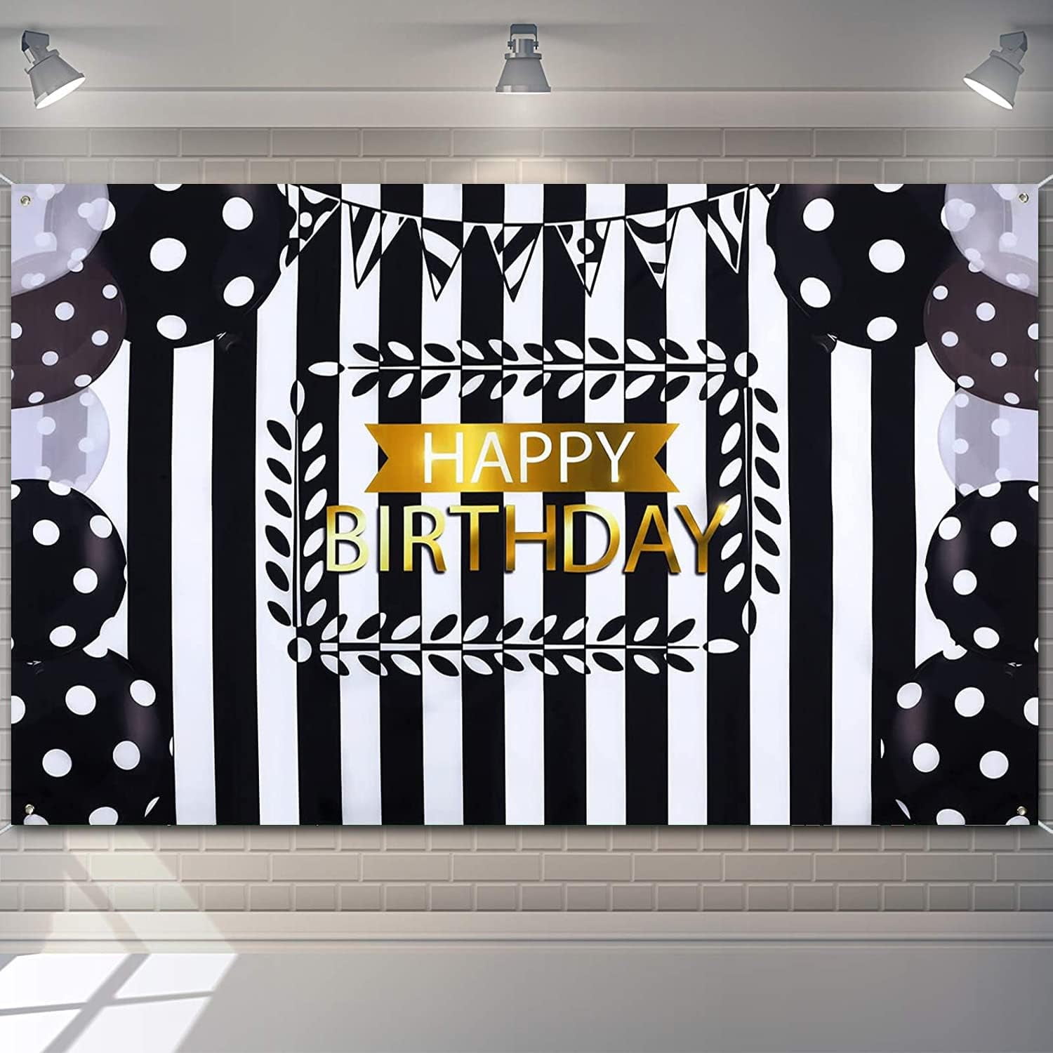 Black White Birthday Party Decorations Black White Stripes Happy ...