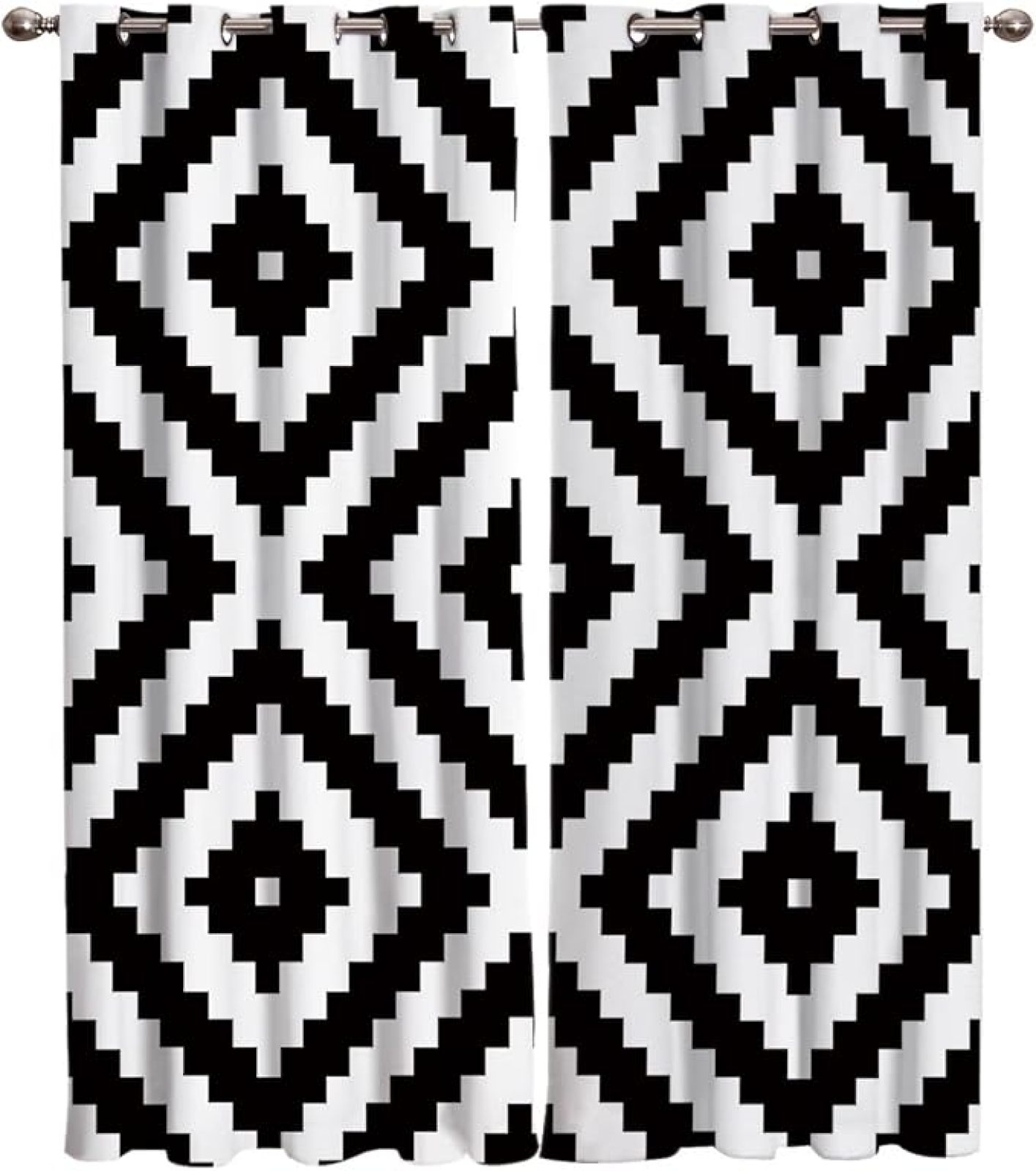 Black White Blackout Curtains, 3D Geometric Rectangle Print Window ...