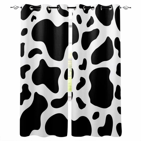 Black and White Blackout Curtains 45 Inches Long, Farmhouse Cow Black ...