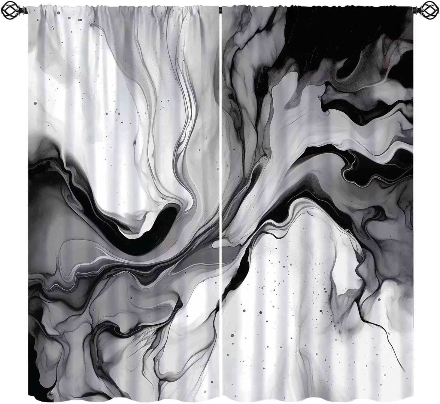Black White Blackout Curtains, Abstract Ink Marble Texture Pattern ...