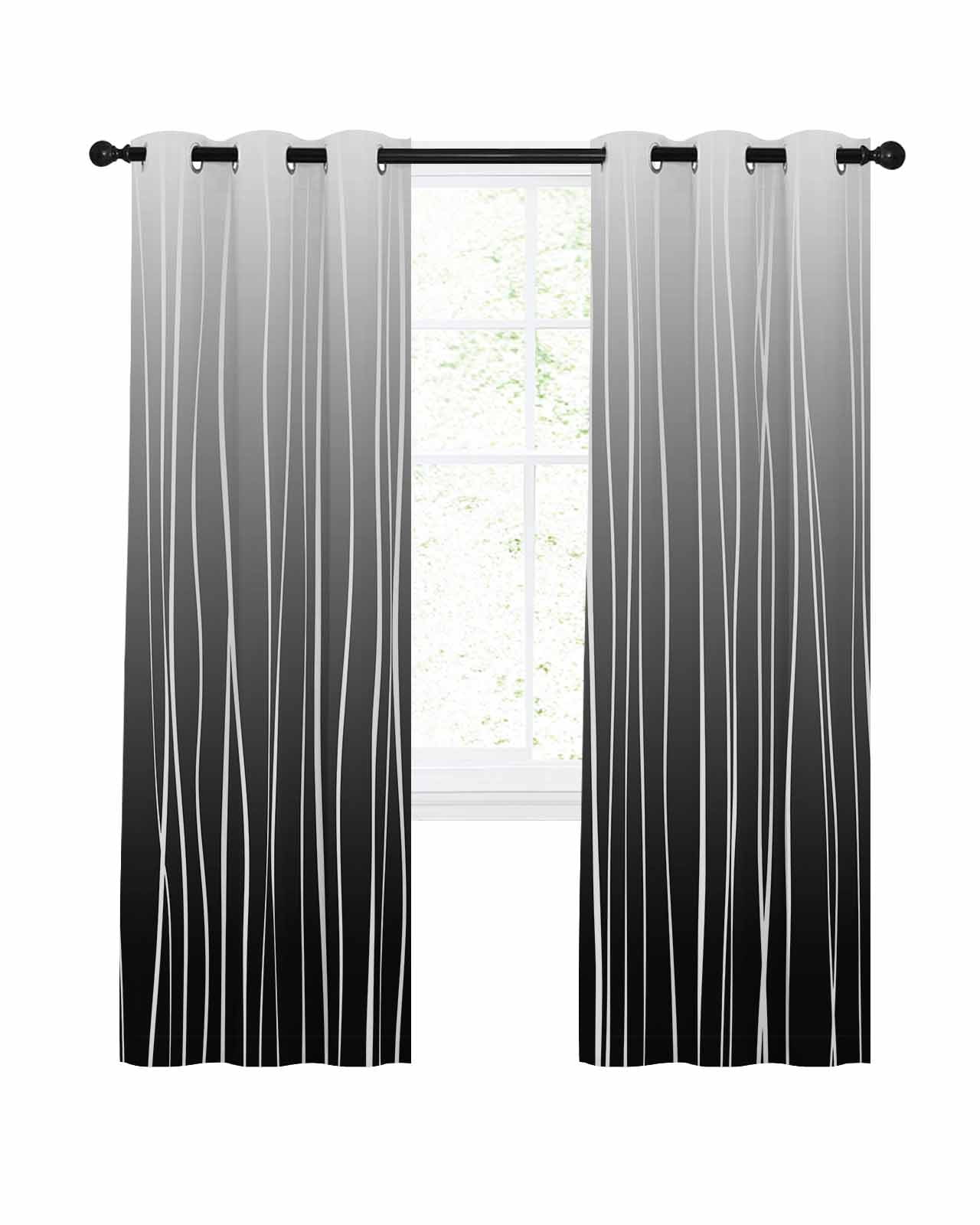 Black White Blackout Curtains, Light Blocking Print Window Curtains ...