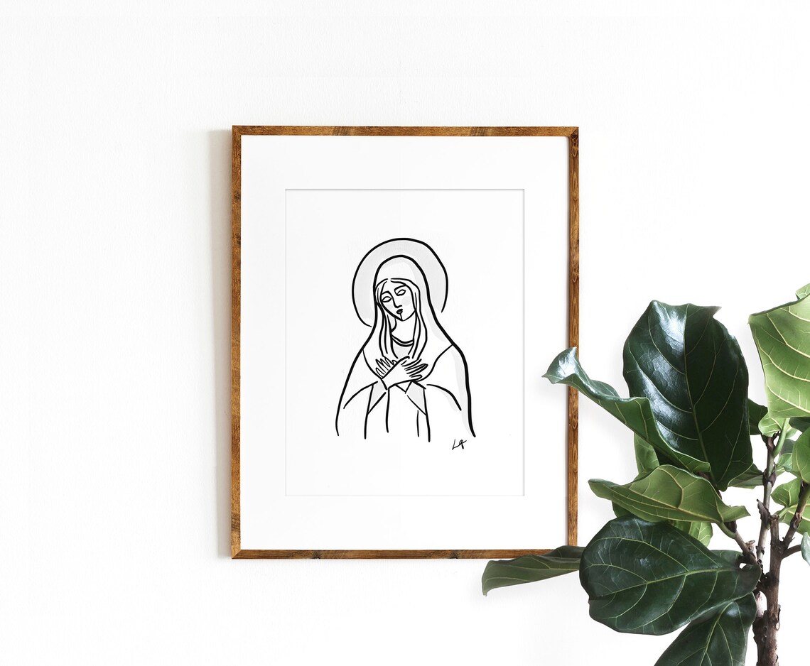 Black And White Blessed Virgin Mary Brush Stroke Art Print - Catholic ...