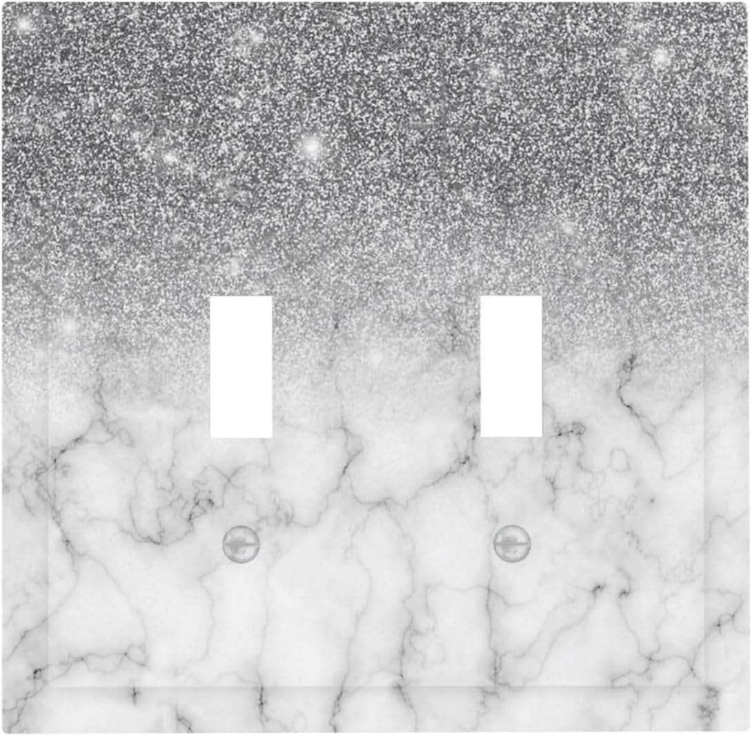 Black White Bling Glitter Marble 2 Gang Double Toggle Outlet Light ...