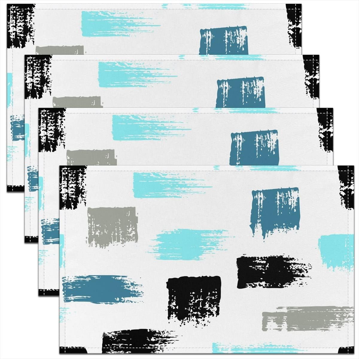 Black White Blue Geometric Table Place Mats, Geometry Placemats Set of ...