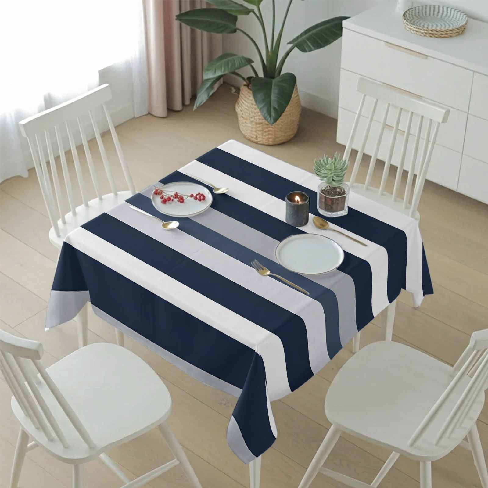 Black White Blue Grey Horizontal Stripes Table Cloth 54x54in ...
