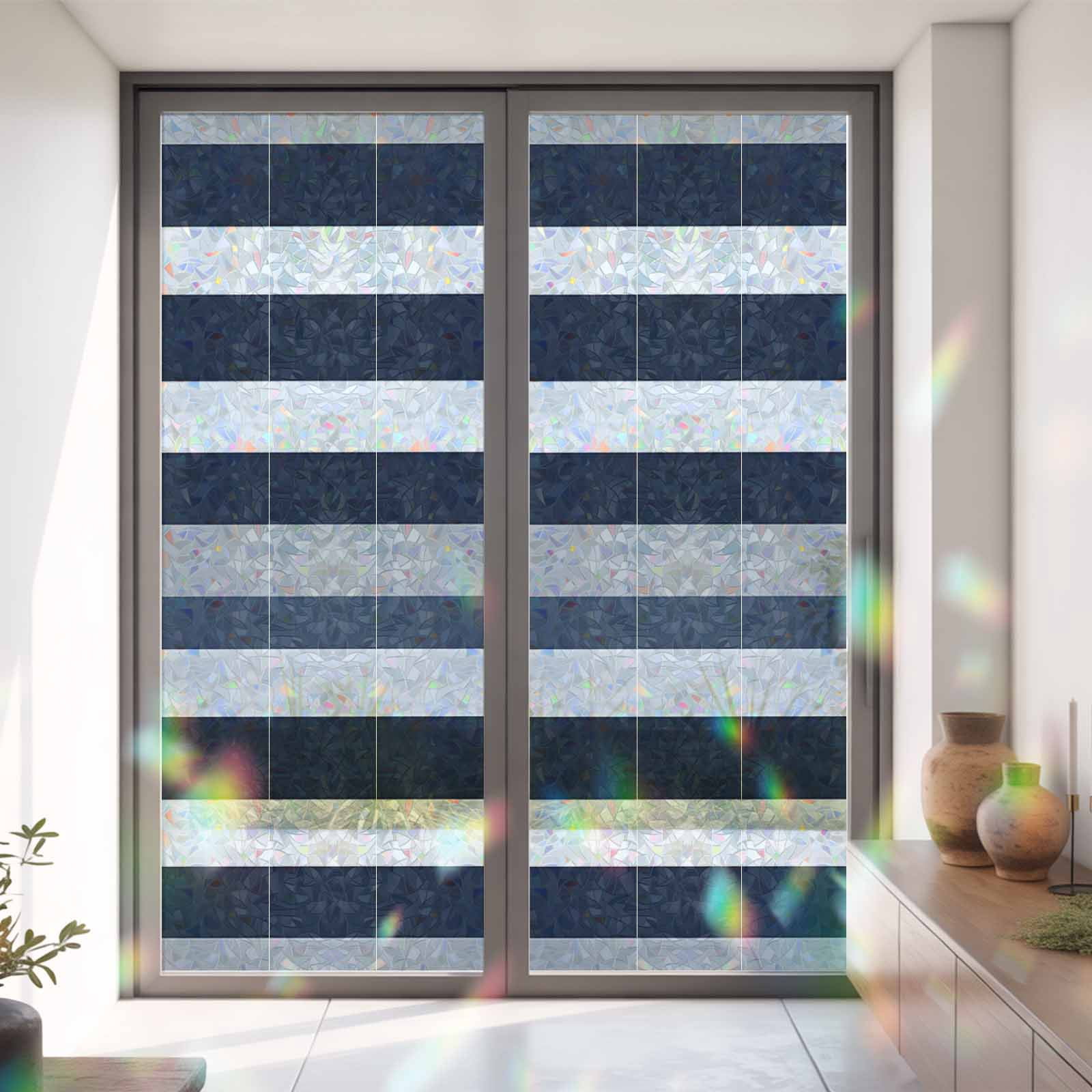 Black White Blue Grey Horizontal Stripes Window Privacy Film, Rainbow ...