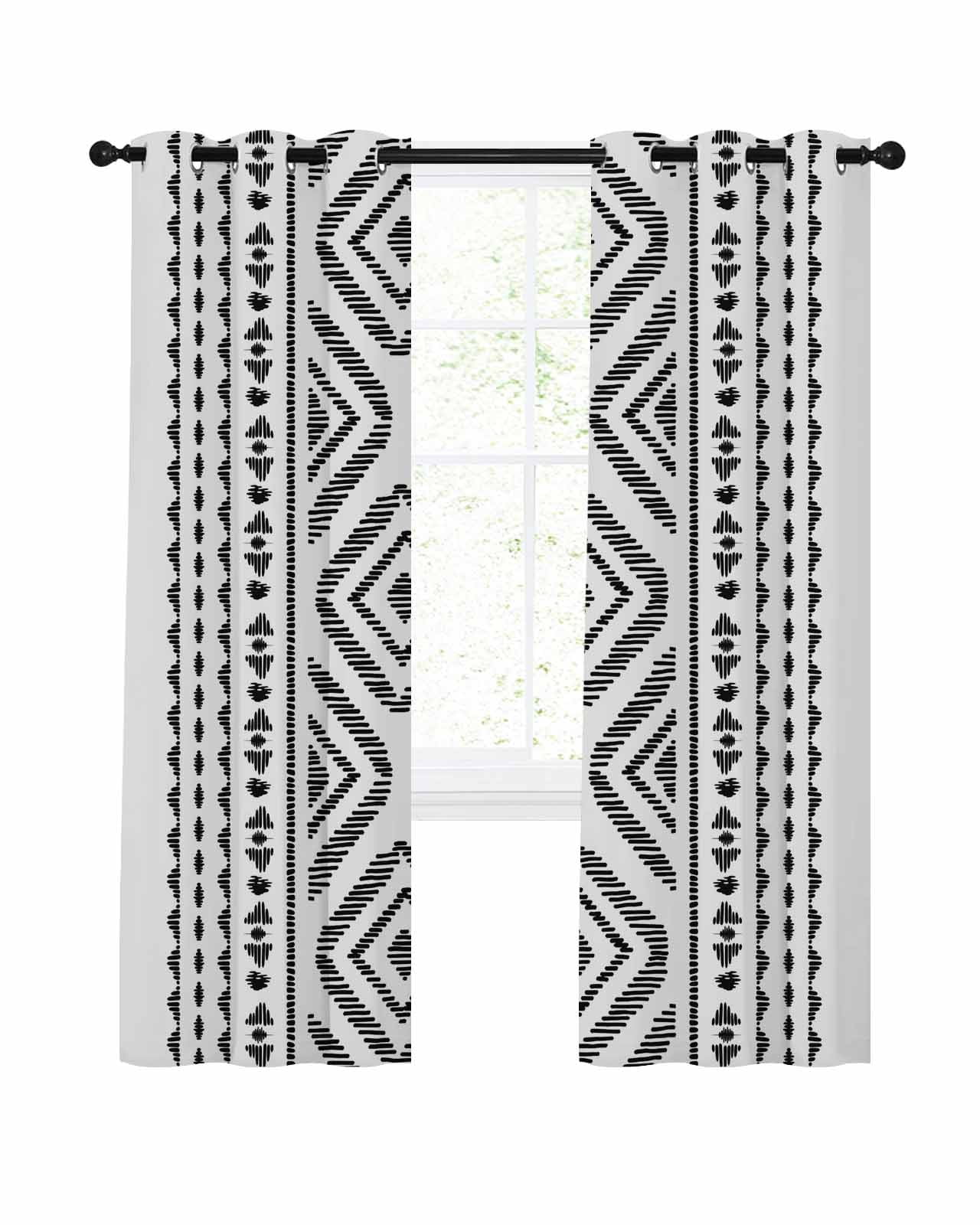 Black White Bohemian Blackout Curtains 2 Panels, Vintage Farmhouse ...