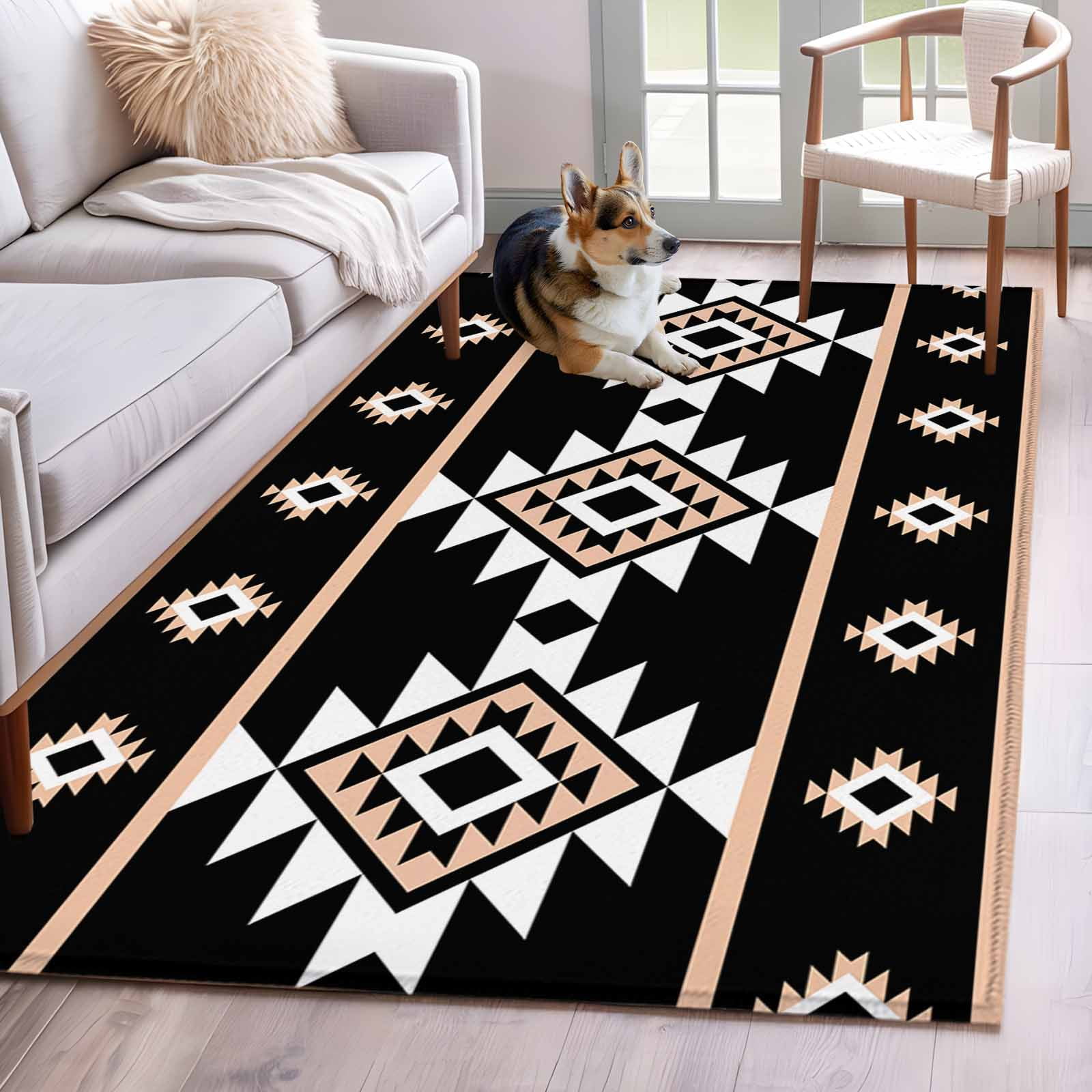 Black White Boho Area Rug 4x6 Washable Rug Non Slip Modern Western ...