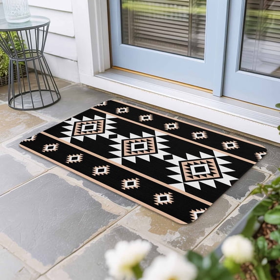 Black White Boho Door Mat Indoor Outdoor,Modern Western Aztec Abstract ...