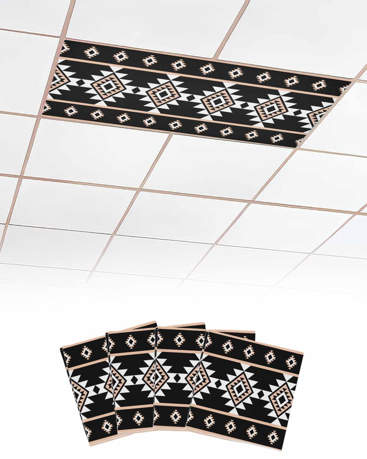 Black White Boho Fluorescent Light Covers for Ceiling Lights 4x2 feet,4 ...