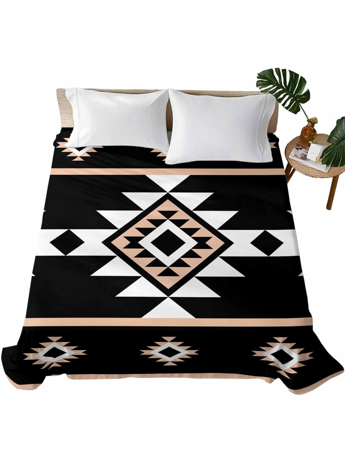 Black White Boho Full Size Flat Sheet Only, Hotel Luxury Microfiber Bed ...